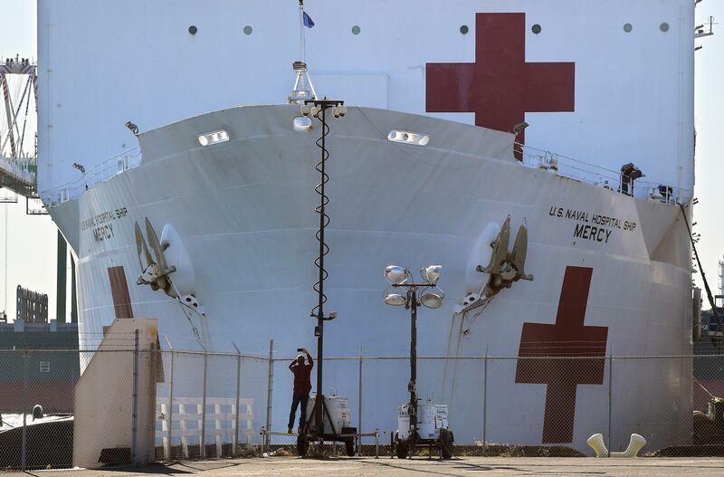 Hospital ship Mercy departs Los Angeles for San Diego